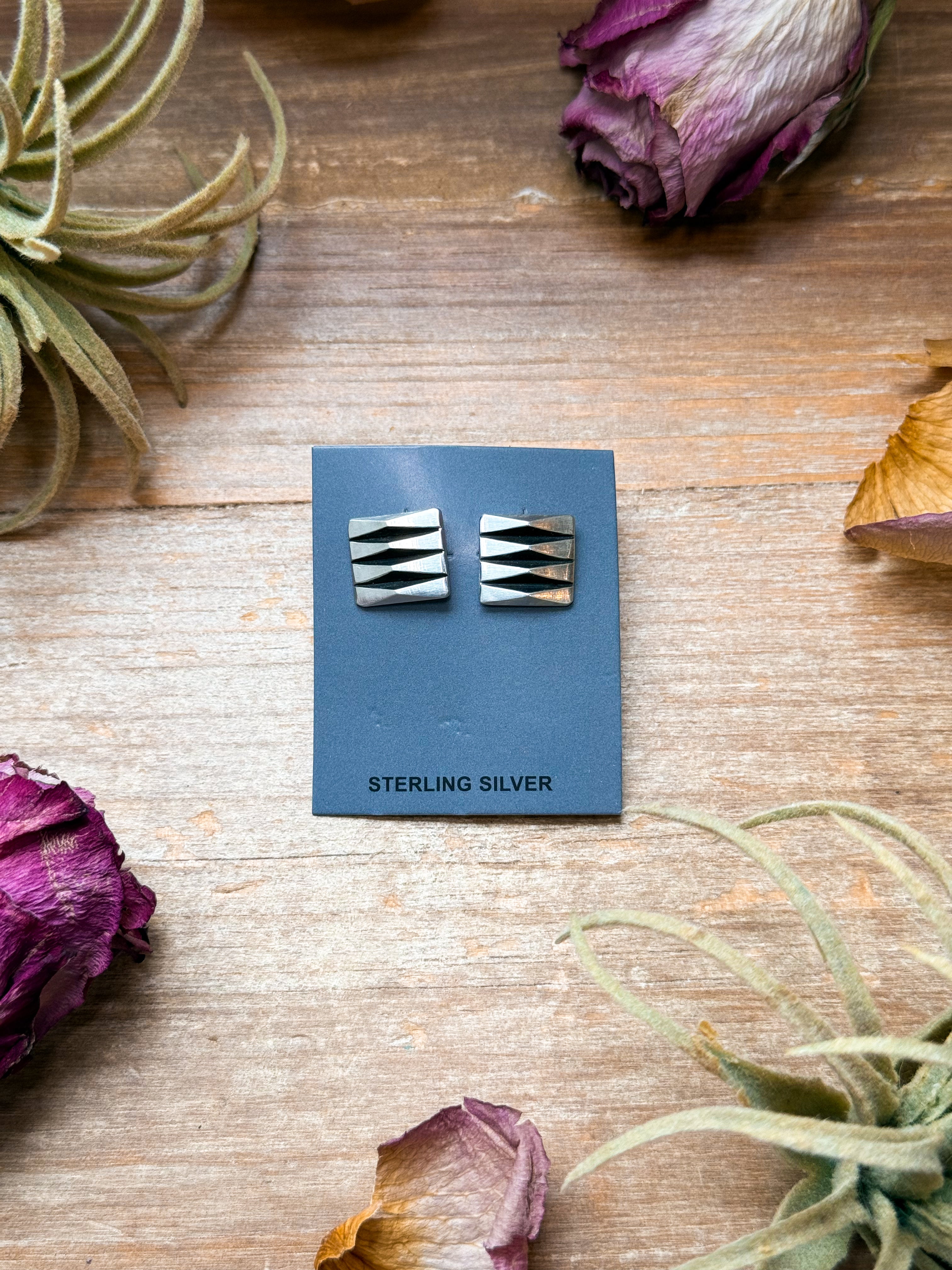 Sterling Silver Square Stud Earrings – Native Made by L. Tahe (Navajo ...